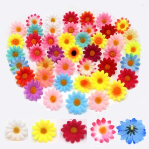 sukpsy 100 pcs mix color mini artificial flower heads 1.57 inch silk fabric fake sunflower head for home wedding party diy garden craft scrapbooking decoration