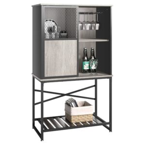 bestier wine bar cabinet for liquor and glasses coffee station buffet sideboard with wine glass rack mini bar for home kitchen storage cabinet with sliding door and open shelf