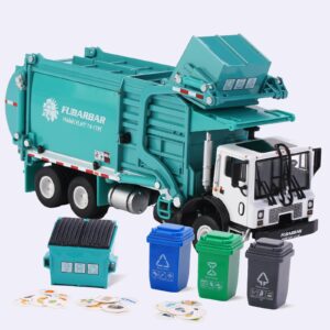 garbage truck toys, fubarbar 1:43 bruder tonka trash trucks model for boys metal diecase waste management front loader die cast can dumpster truck toy for 3 4 5 6 years old(blue)