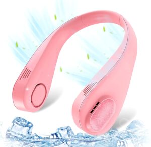 neck fan - portable bladeless fan rechargeable, 360° hands free around the neck, 3000mah personal fan with 3 speeds cooling fan, low noise for travel sports sleeping cooking fishing (pink)