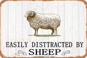 easily disttracted by sheep metal sign vintage poster creative home wall decor garden bar cafe club 8" x 12"