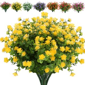 joygar 8 bundles artificial flowers fake boxwood shrubs uv resistant no fade faux greenery faux plastic lotus for home garden hanging planter indoor porch patio office wedding decoration(yellow)