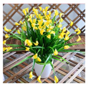 cusmyre 3pack artificial flower calla leaf plastic fake lily flower aquatic plants faux plants bushes for home garden wedding decor (yellow)