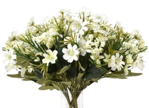 wofair 6 packs 14 inch artificial daisy flowers bouquet, fake silk flowers with plastic stem leaves uv resistance, fake greenery plants shrubs bushes for home office store garden decor (white)