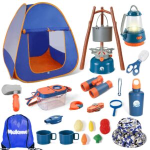 meland kids camping set with tent - camping gear toy with pretend play outdoor toy for toddlers birthday gift