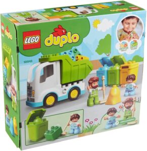 lego duplo town garbage truck and recycling 10945 educational building toy; recycling truck for toddlers and kids; new 2021 (19 pieces)