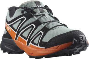 salomon speedcross trail running shoes, wrought iron/black/vibrant orange, 6 big kid