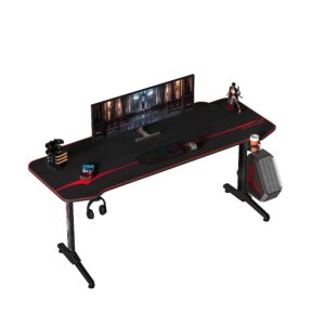 jummico l shaped gaming desk, 51 inch pc corner table, computer corner desk with monitor stand for home office sturdy writing workstation (large, red)