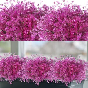 omldggr 12 bundles artificial shrubs bushes artificial flowers outdoor uv resistant plants flowers decorative artificial shrubs bushes for flower arrangement garden home decoration(purple red)