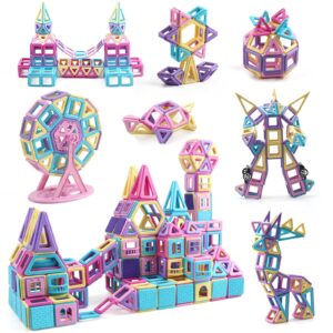 asok 3d castle magnetic building tiles 160pcs development & educational magnetic blocks toys for boys and girls ages 3 4 5 6 7 8 years old macaron color learning toys gifts for children kids