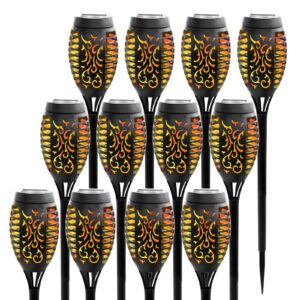 solar lights outdoor, 12led tiki torches for outside, solar torch light with flickering flame, waterproof solar lights outdoor, outdoor decorations outdoor lights auto on/off pathway for patio decor