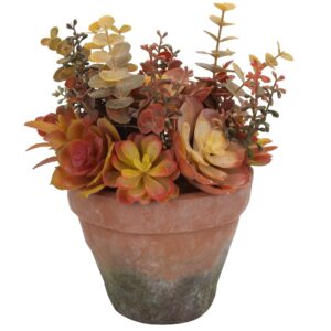 grand verde orange succulents plants artificial in pot assorted potted faux greenery real-touch fall home decor indoor outdoor office desk shelf decoration 10” x 8”