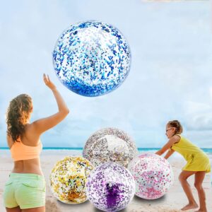 turnmeon 5 pack sequins beach ball jumbo pool toys balls 16 inch 24 inch giant confetti glitters inflatable clear beach ball swimming pool water beach toys outdoor summer party favors for kids adults