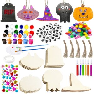 halloween crafts for kids halloween decorations wooden slices blank cutouts unfinished wood hanging ornaments for indoor/outdoor make your own gift tags for halloween party favors, home decor, 25 pcs