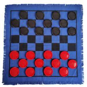 seetooogames giant checkers board game - large 3 in 1 reversible checker rug game tic tac toe game for kids adults and family indoor outdoor activities - blue