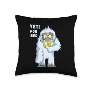 yeti for bed funny book lover abominable snowman reading fun throw pillow