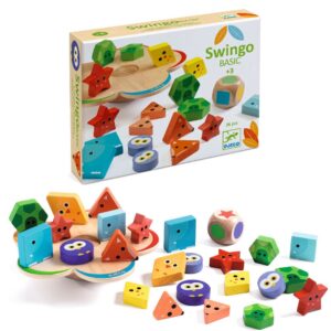 djeco basic swingobasi balance game - interactive learning and recognizing colorful geometric shapes toy - educational toddler & baby toys for girls & boys, 3+ years