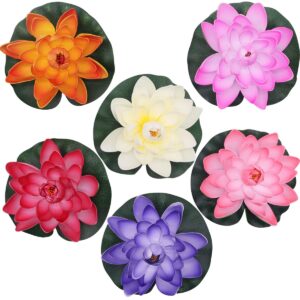 fzbnsrko 6 pcs artificial lotus,artificial floating foam lotus flower with water lily pad perfect for home garden pond decoration(ramdon colors,7.1" inche)