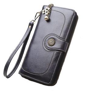 xfmb womens wallet fashion long purse pu leather wallet for women handbag with cash/id/credit card holder zipper coin purse 11 bank card slots phone pocket with birthday gifts women-black one size