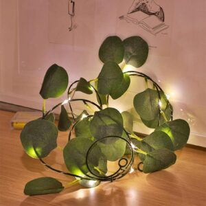 bwwnby artificial leaf foliage rattan string lights vine fairy lights 6.5ft 20 led copper wire battery powered decor for home kitchen garden office wedding wall