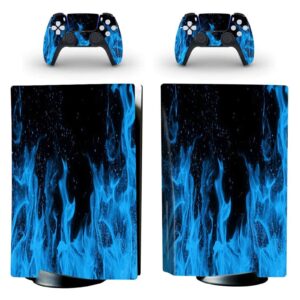 uoptr vinyl sticker decal skin cover for ps5 playstation 5 console controllers disk edition blue fire