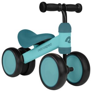 retrospec cricket baby walker balance bike with 4 wheels for ages 12-24 months - toddler bicycle toy for 1 year old’s - ride on toys for boys & girls