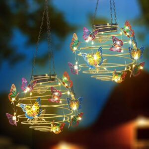 newinhome 2 pack hanging solar lights metal peacock garden table decor, outdoor waterproof peacock decorative solar lantern for yard lawn patio backyard countryard