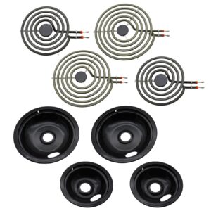 siwdoy 318067041 318067051 porcelain drip pan set and mp22ya electric range burner element unit set, compatible with frigi-daire ken-more range oven replaces 5304430149 5304430150