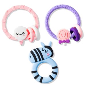 3pcs baby teething rings, silicone teether with rattle sensory teething relief soothing teether toys soothes baby gum pain, lollipop marshmallow zebra biting ring oral chew tools for infants