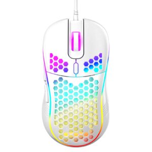 honeycomb wired gaming mouse, rgb backlight and 7200 adjustable dpi, ergonomic and lightweight usb computer mouse with high precision sensor for windows pc & laptop gamers (ceramic white)