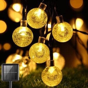 sivmig solar string lights 60 led 36 feet crystal globe lights with 8 lighting modes, waterproof solar powered patio lights for garden yard porch wedding party festival decor, warm white