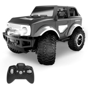 deerc remote control jeep car with realistic headlight & taillight, 160 mins play suv vehicle with spare tire, 2.4ghz 1:18 all-terrain monster trucks for boys, off-road rc trucks gift for kids