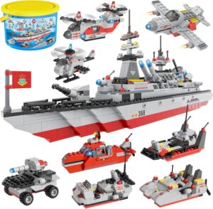 wishalife city war military battleship toy building blocks set, with army truck toys, car toys, boat toy, airplane toy, helicopter toy, ww2 construction toys gift for kids boys girls aged 6 plus