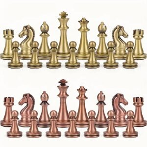 luckywish staunton weighted metal chess pieces chessmen with 2.6 inch king felted 2 extra queens chess pieces only, no board