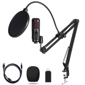 otha usb microphone kit,studio condenser microphone computer podcast mic for pc, ps4, mac with adjustable scissor arm stand,mute button& monitor headphone jack