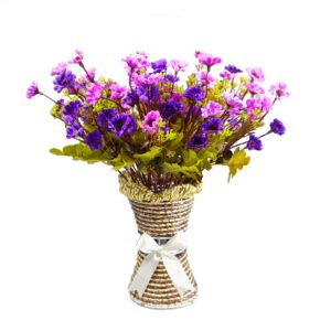 skycats artificial flowers, artificial daisy silk flowers, flowers for home kitchen garden patio window box office table centerpieces indoor outdoor decor (4 bundles purple, excluding vases)