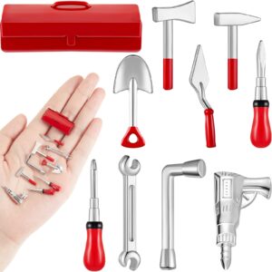 10 pieces mini dollhouse tool set mini doll house repair multi tool include a red tin box, 4 outdoor tools and 5 repair tools, funny mini party dollhouse decoration accessories