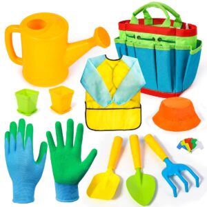 meland kids gardening tools - toddler garden tools set - shovel, rake, trowel, watering can, gardening gloves - garden toys gift for preschool boys & girls