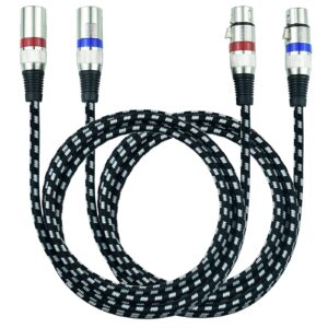 mugteeve short xlr microphone cables 3.3ft, heavy duty 3pin balanced xlr male to female mic audio cable, nylon braided, ofc shielded, for mixer speaker patch cable, 2pack