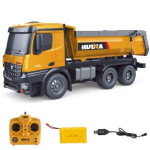 fistone rc dump truck 1/14 scale 10 channel alloy die-cast 2.4g remote control construction vehicles toys with lights for kids and adults