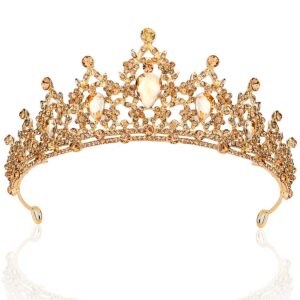 aoprie artemis tiaras and crowns for women champagne gold princess tiara for little girls crystal hair accessories for wedding prom bridal birthday party halloween costume christmas gifts