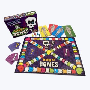 bag o' bones human body anatomy educational board game, skeleton puzzle science learning game for kids and adults, learn bone names and functions, ideal for home, holidays, school, 2-4 players