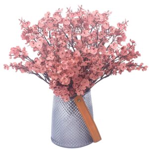 hukidoy babys breath fabric cloth artificial flowers 6 bundle european fake silk plants decor wedding party decoration bouquets real touch diy home garden (fall pink)