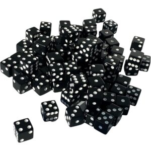 mr chips d6 standard 16 mm opaque dice with pip dots - 200 pack - black