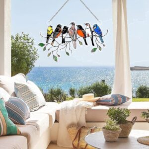 decoeco multicolor birds on a wire wall art bird wall décor bird suncatchers for window or bedroom wall pediments bird decoration for home office door garden (7-birds)