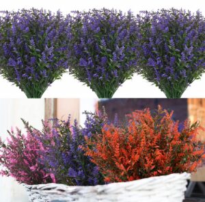 purple artificial lavender 12pcs lavenders plant faux flowers artificial plants outdoor plastic flowers uv resistant lavender bouquet fake flowers outdoor kitchen garden window home front porch decor