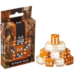 realtree edge dice set - 10 pack of orange & clear game pieces - six-sided dice board gaming accessories - cool outdoors themed stuff for father's day, family game night, dice rollers