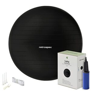 retrospec luna exercise ball - 55, 65, or 75cm yoga ball for workouts, stability, pregnancy - swish balance ball w/pump for office & home gym