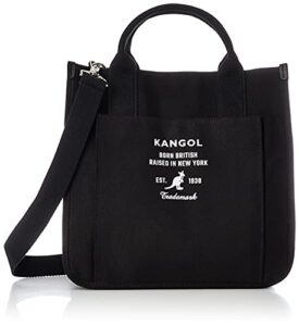 kangol tote bag, thick cotton canvas, 2-way, shoulder bag, mother's bag, square shape, l, black