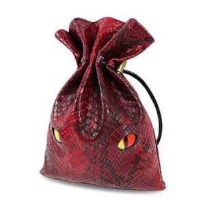 dice bag can hold 6 dice sets, glow in the dark eyes large dragon d and d dice storage bag for dnd board games, red fiery dragon leather coin pouch for fantasy rpg games accessories, drawstring pouch